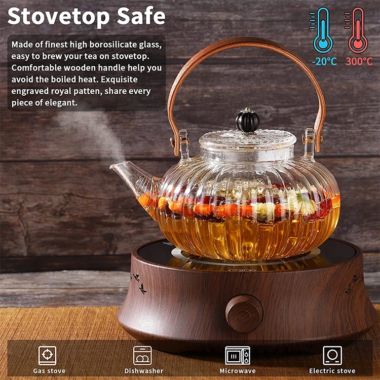 950ml clear Tea Cup Pot Set High Borosilicate Teapot Glass Tea Pot with ...