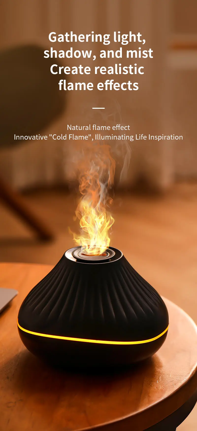 Ultrasonic Aroma Humidifier - Simulated 3D Flame Diffuser