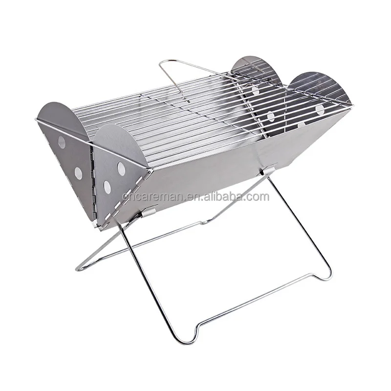 V Type Stainless Steel Flat Pack Charcoal Bbq Grill,3mm Ultra Thin Compact X-shaped Folding ...