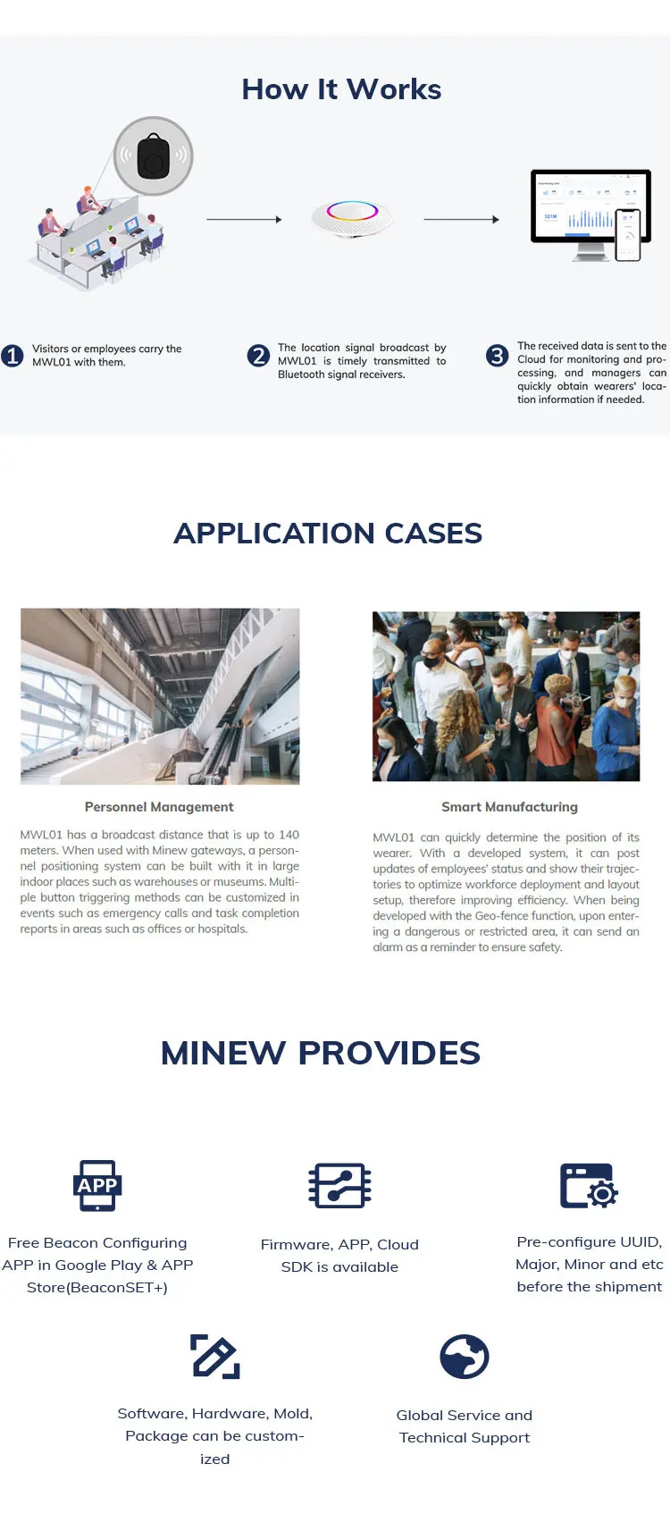 Minew Programmable BLE Tag - Wearable Panic Button for Employees