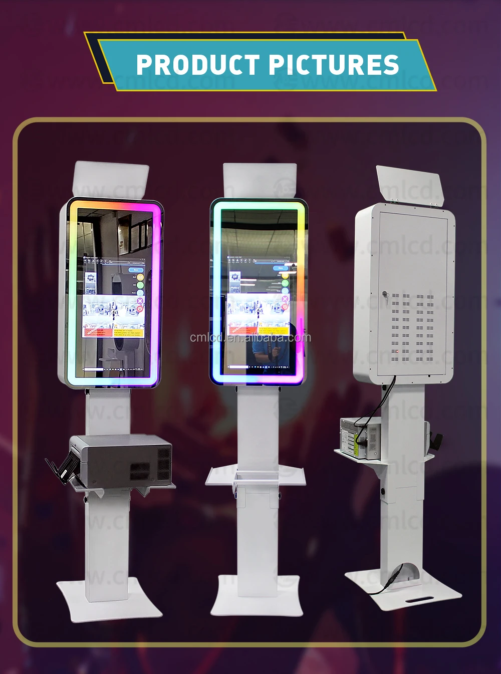 21.5 Inch Mirror Photo Booth Touch Screen With Mini Computer Top Flash Light Wedding Party Photo ...