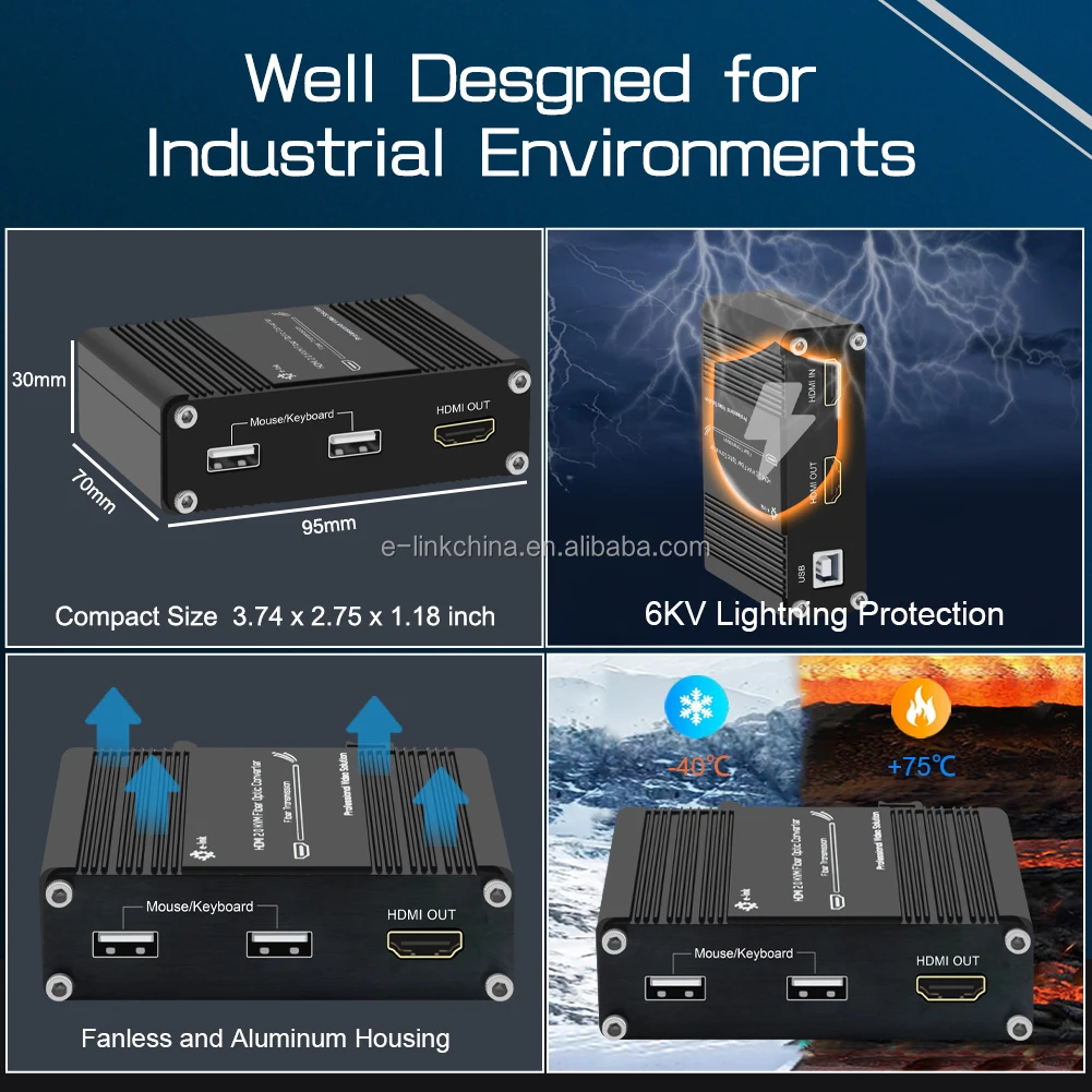 4K 60hz HDMI KVM USB over Fiber Extender - 300 Meters