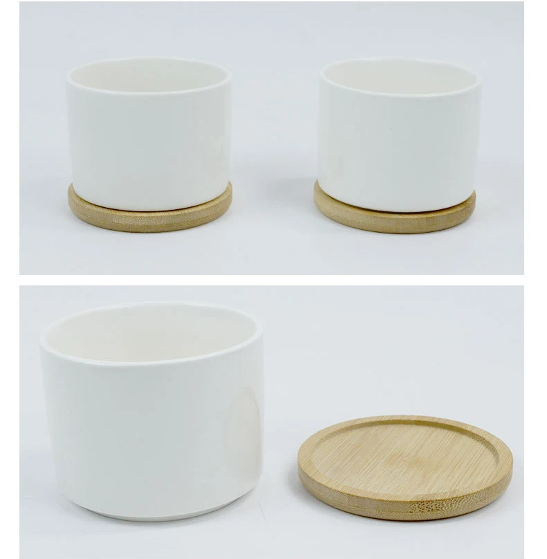Shop Custom Logo 11oz Ceramic Flower Pots with Bamboo Tray