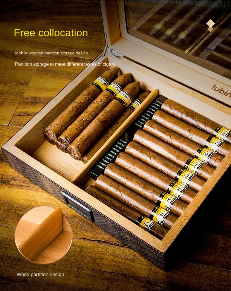 Modern Stylish Cigar Wooden Box Carbon Fiber Electronic Temperature ...