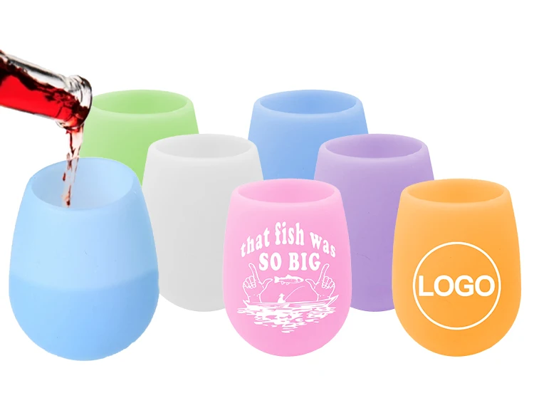 Custom Printed Logo Silicone Wine Cup - Collapsible Tumbler