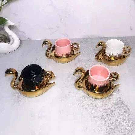 Factory Wholesale 90ml 6 Cup Swan Shape Unique Arabic Ceramic Espresso ...