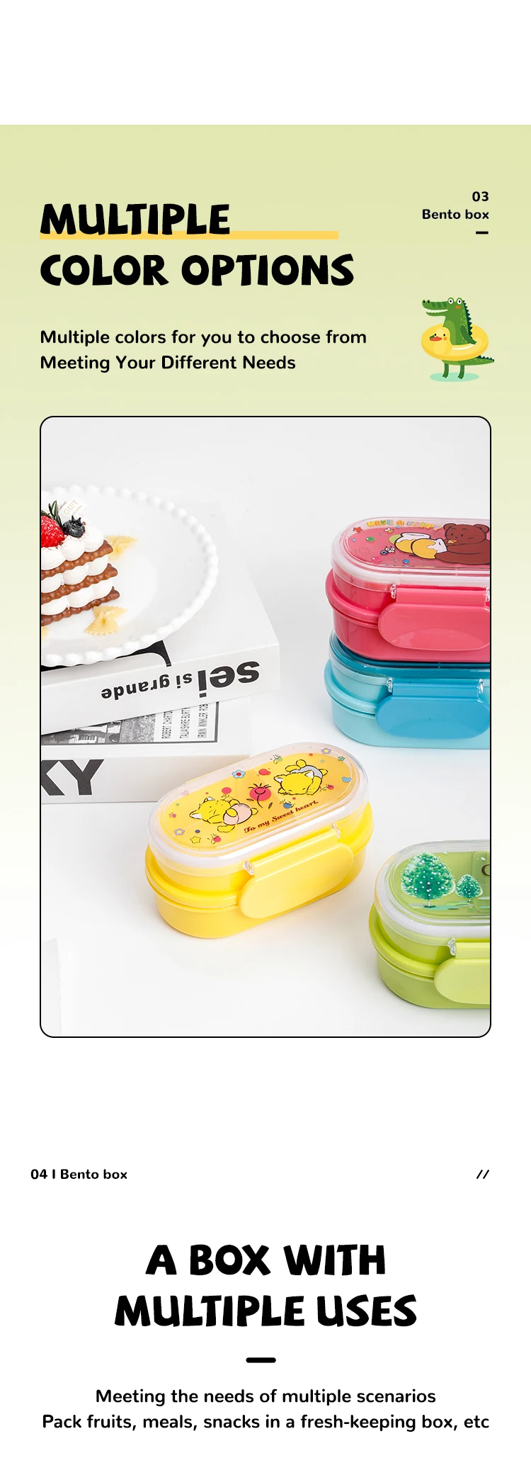 School Kids Stackable Food Storage Container Portable Plastic Bento ...