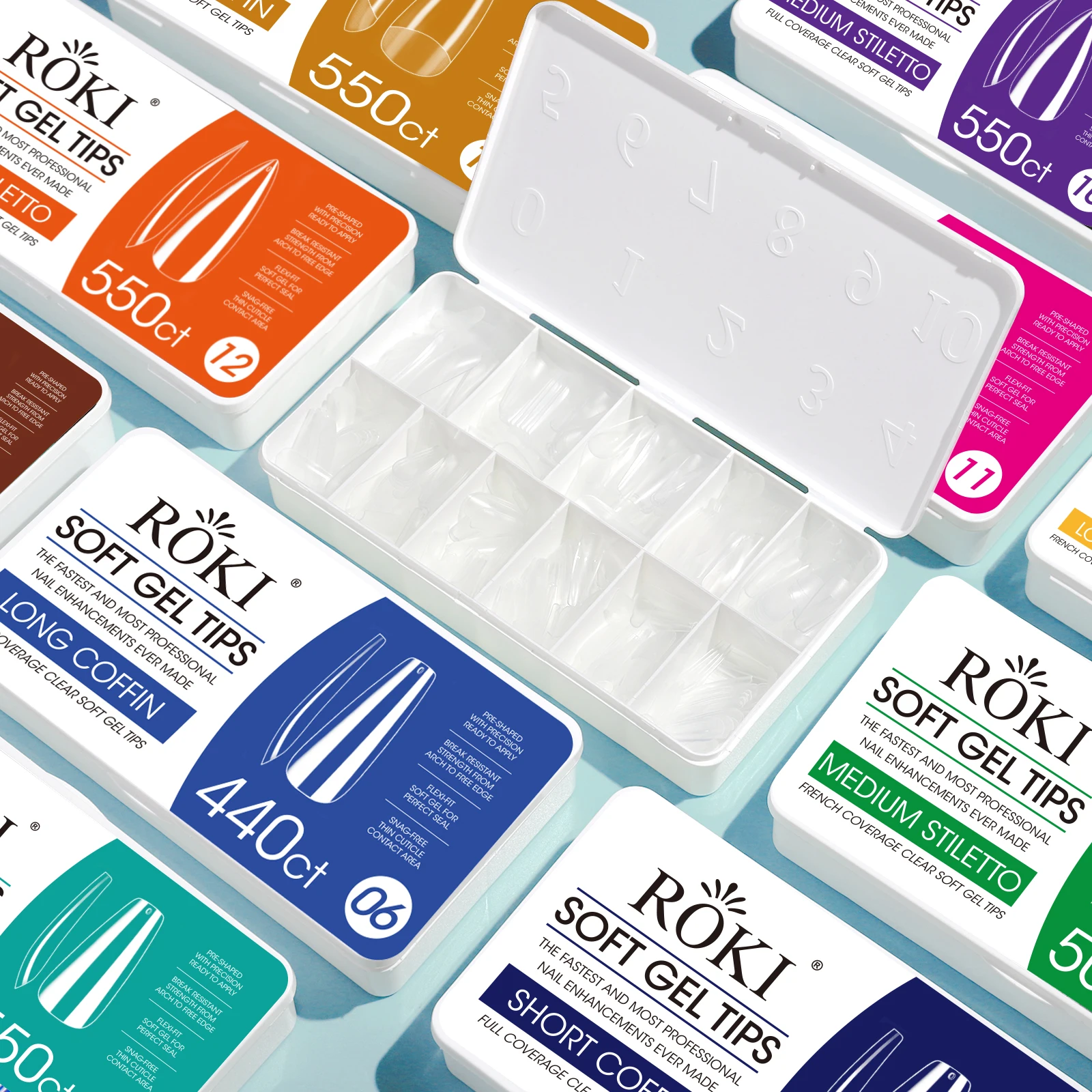Roki 550pcs/box Nail Supplies Clear Soft Gel Long Coffin Stiletto Full ...