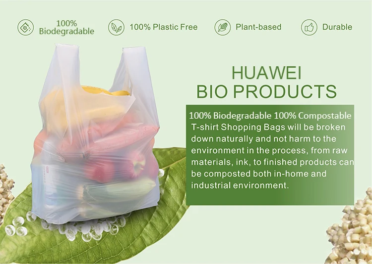 Corn Starch Pla Custom Logo Compostable Handle Shopping T-shirt Bags Biodegradable Plastic ...