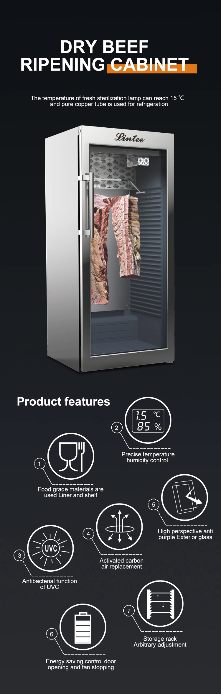 Commercial Stainless Steel Dry Aging Cabinet Glass Door Meat Display ...