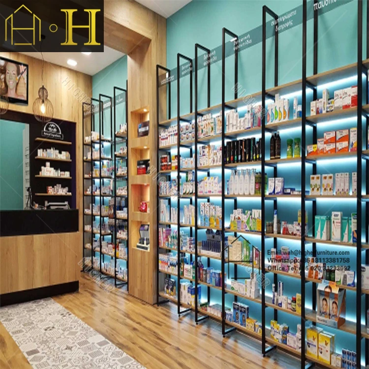 Modern Pharmacy Shelves Display Medical Equipment Shop Counter Design ...