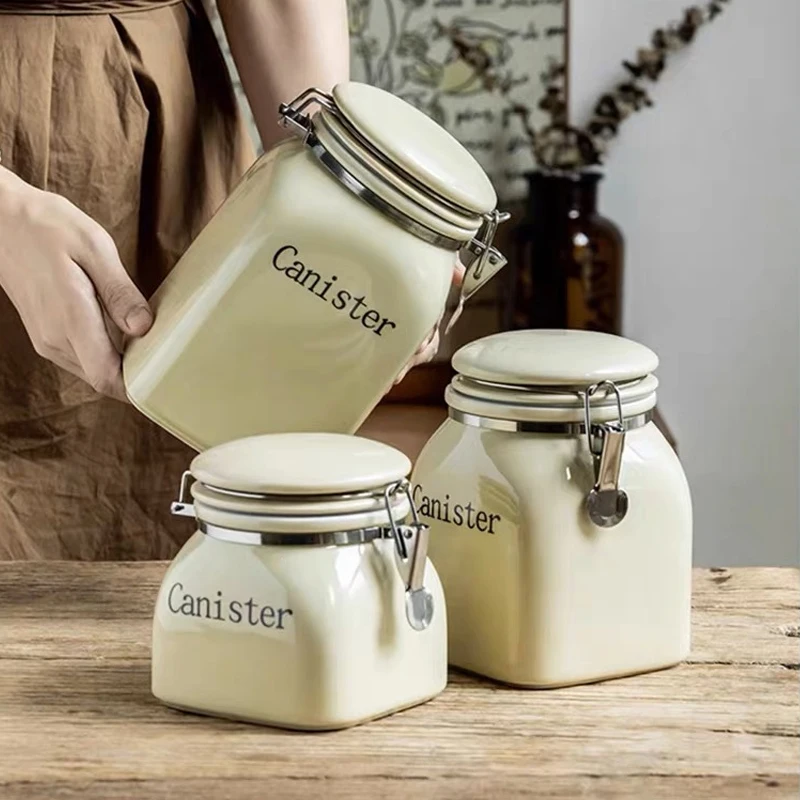 Modern Kitchen Food Jar Ceramic Tea Coffee Sugar Canister with Lid Jam ...
