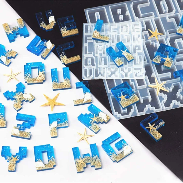Pixel Alphabet Letter Epoxy Resin Silicone Molds Set Initial Keychain ...