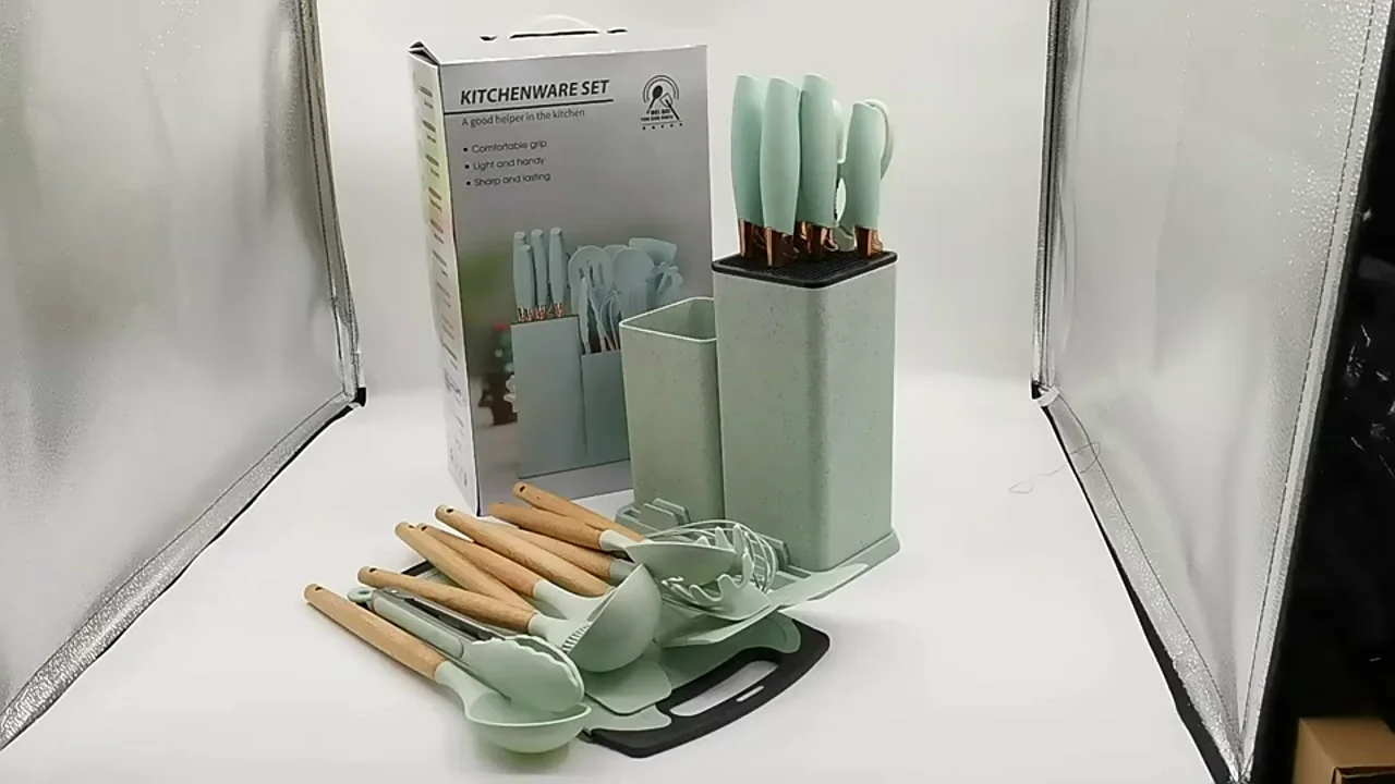 Newest 19-piece Set Of Silica Gel Kitchen Utensil Set With Wooden ...