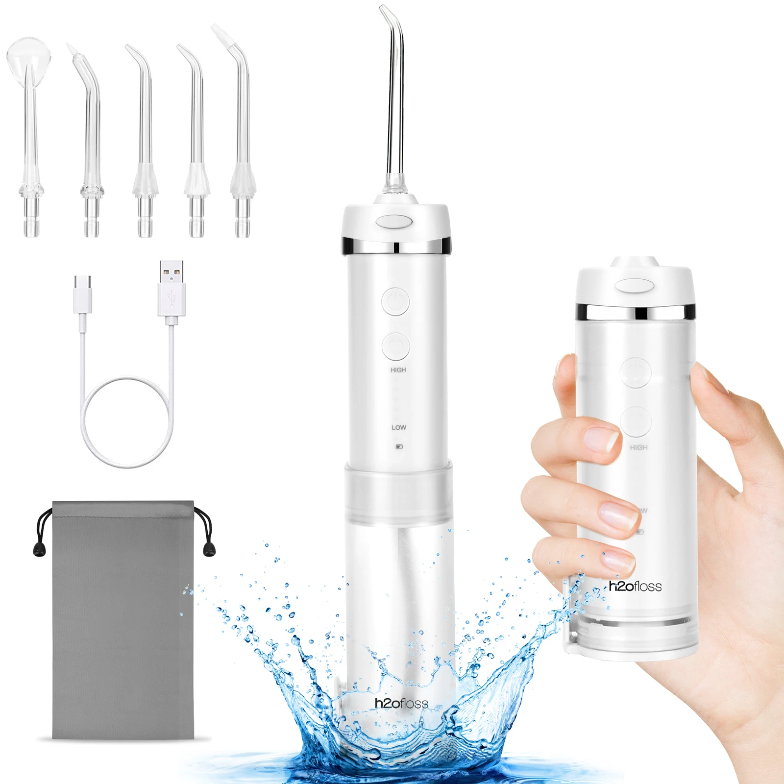H2ofloss Portable Electric Cordless Water Flosser Ultrasonic Oral ...