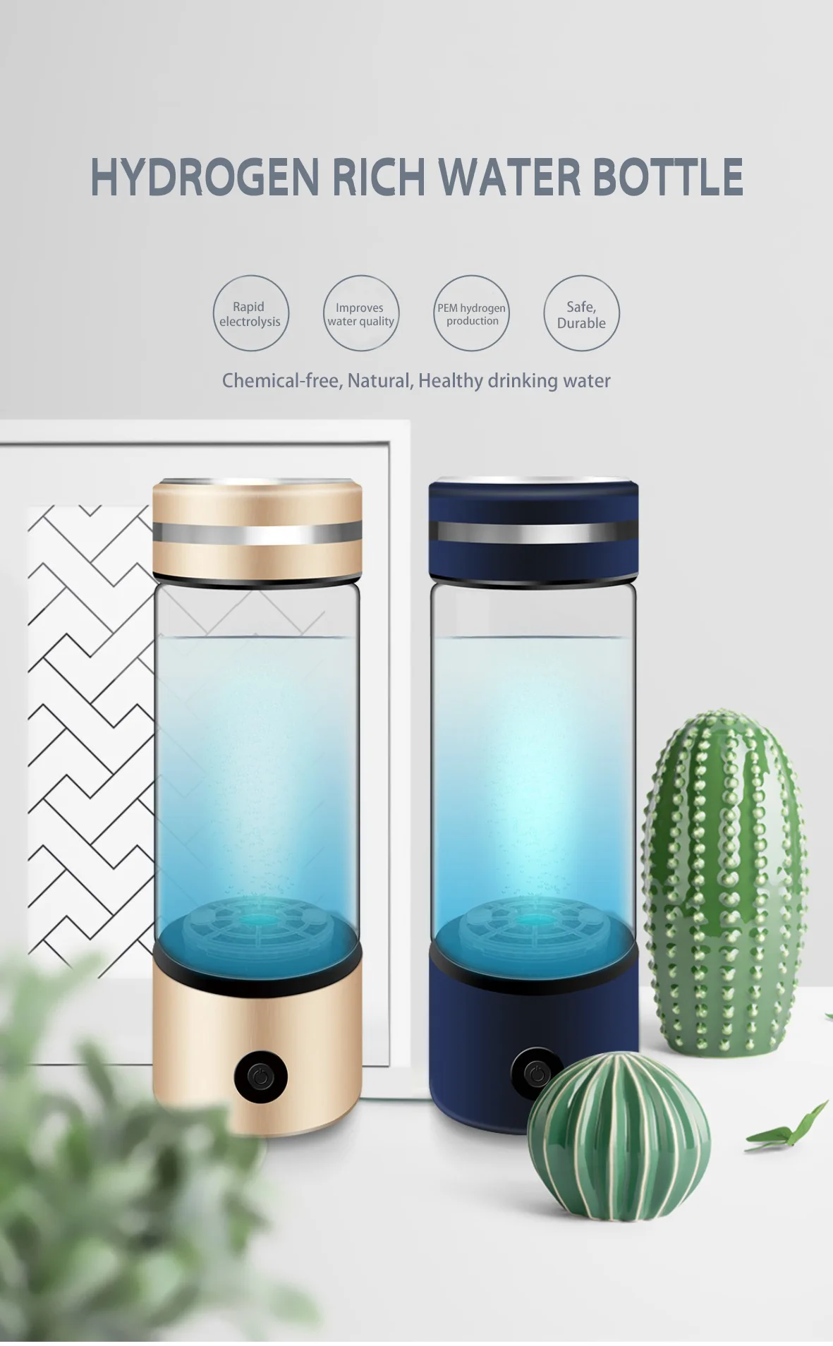 Hydrogen Water Bottle Glass 2024 Custom Portable 330ml Rich Hydrogen ...