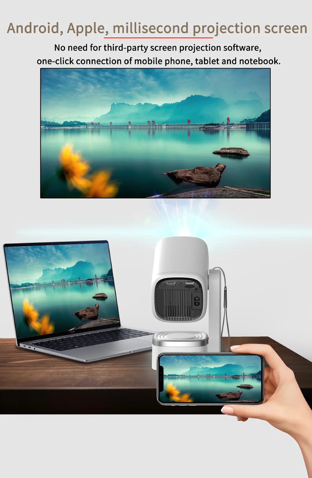 Overhead Ceiling Projector Wall Projection 4k HD 200ANSI Lumens with ...