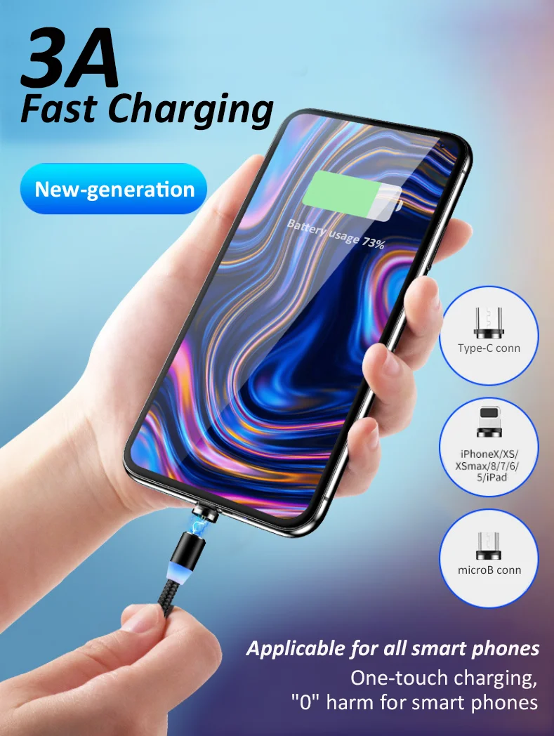 Round Shape Magnetic Usb 3 In 1 Charging Cable Magnet Charger Usb-c ...