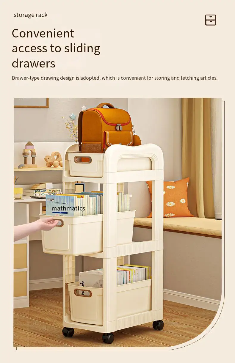 Movable Trolley Book Storage Rack Multi-layer Schoolbag And Desk ...