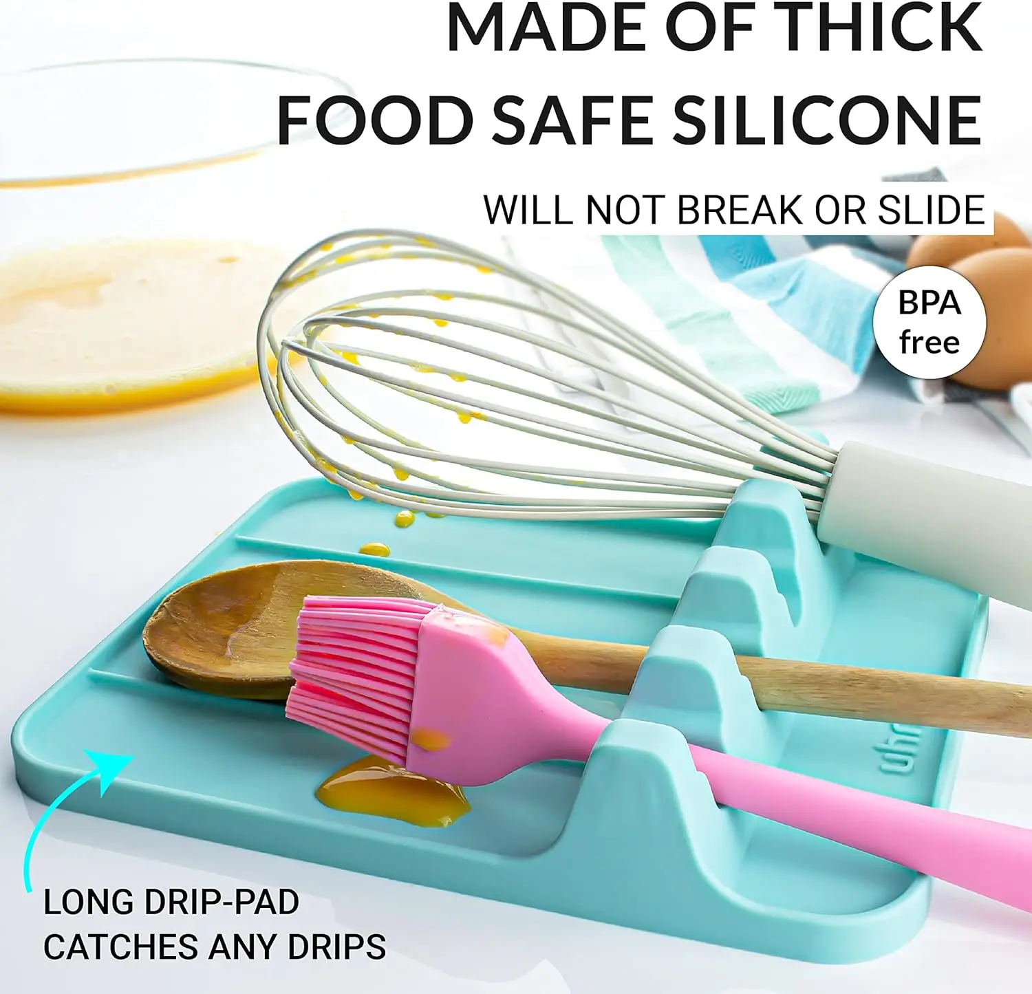 Silicone Utensil Rest With Drip Pad Large Spoon Rest For Stove Top ...