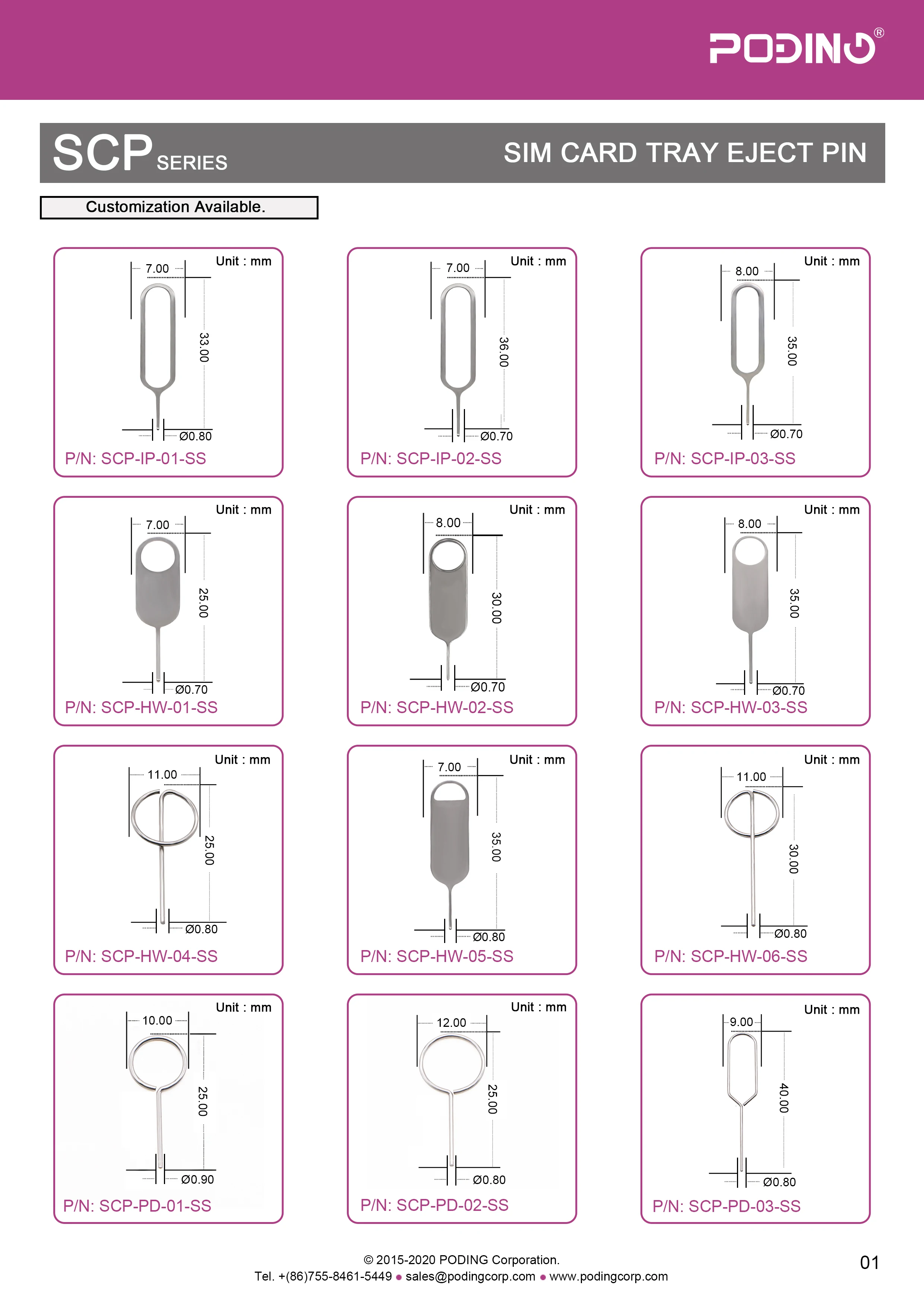 Poding Universal Sim Card Tray Ejector Eject Pin Key Removal Needle ...