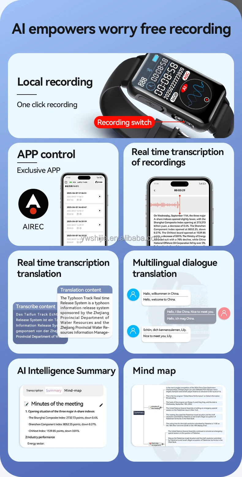 APP Control Dialogue Translation Intelligent Summary AI Bracelet Voice ...
