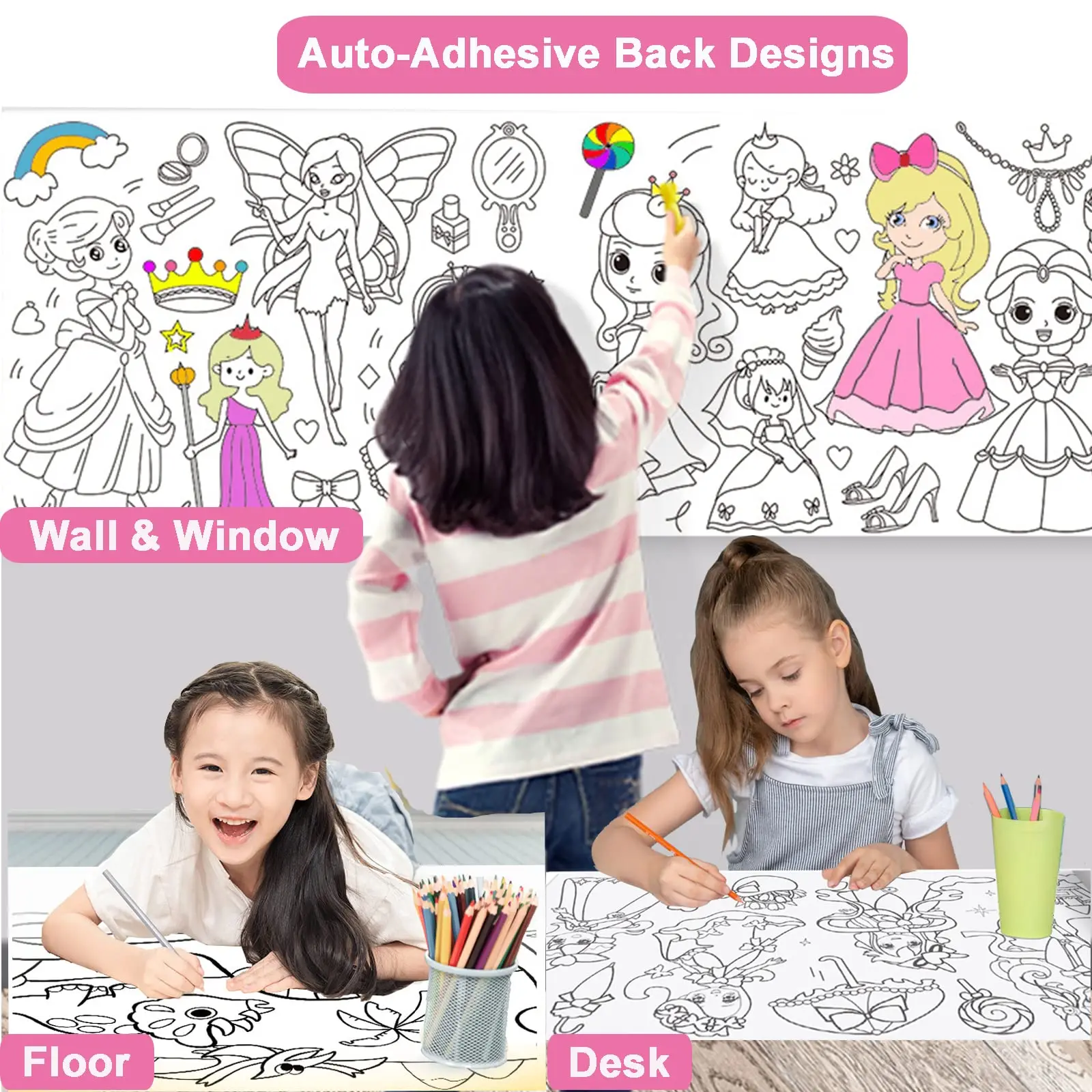 Coloring Roll for Kids Sticky Coloring Poste for Toddlers,Drawing ...