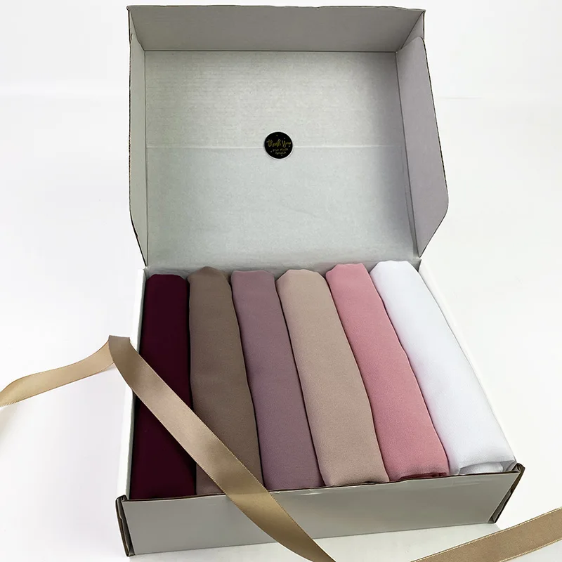 Customize Gift Box Hijab Muslim Chiffon Scarf Women Solid Color Shawl ...