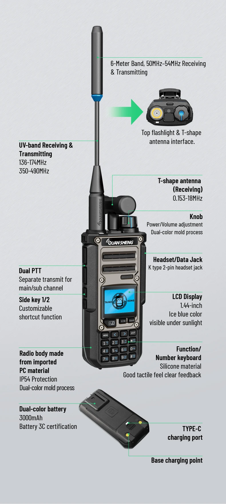 Metal Shell TK11(8) VER.2 UHF VHF Walkie Talkie 10W Taiko Kong Full ...