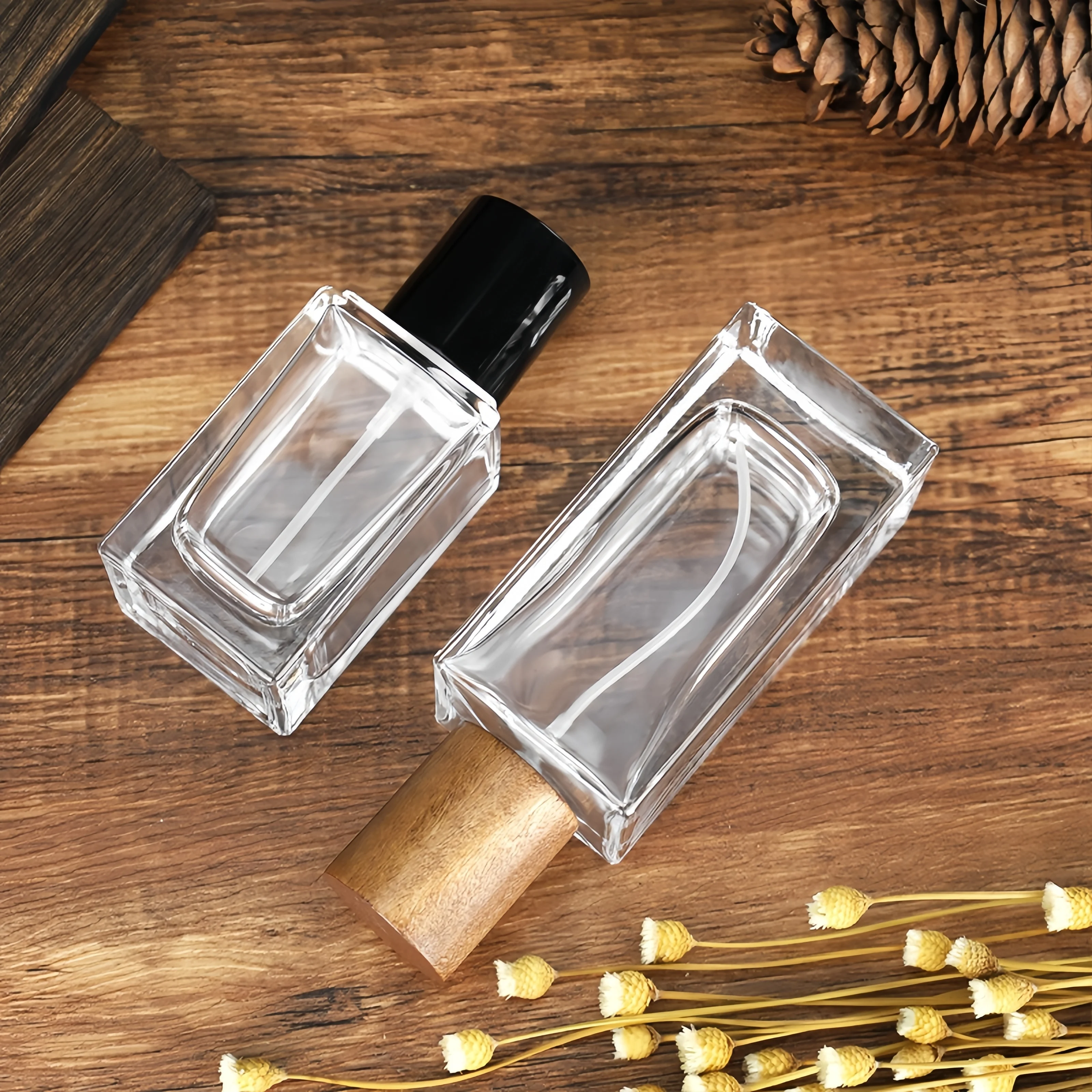 Rectangular Glass Perfume Bottle 30ml 50ml Clear Spray Bottle Luxury ...