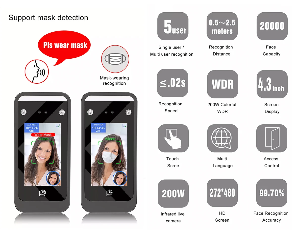 Dynamic Face Recognition Access Control Qr Code Reader And Time Attendance System - Buy Face ...