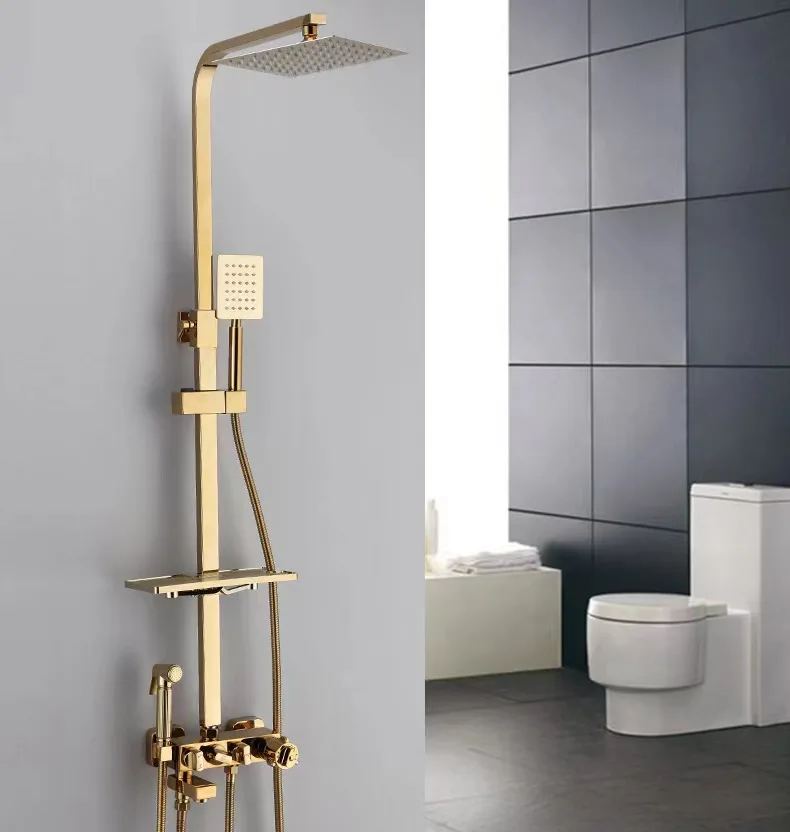 Jefe Ware Luxury Bathroom Quality Brass Rain Shower Thermostatic Set Golden System - Buy Brass ...