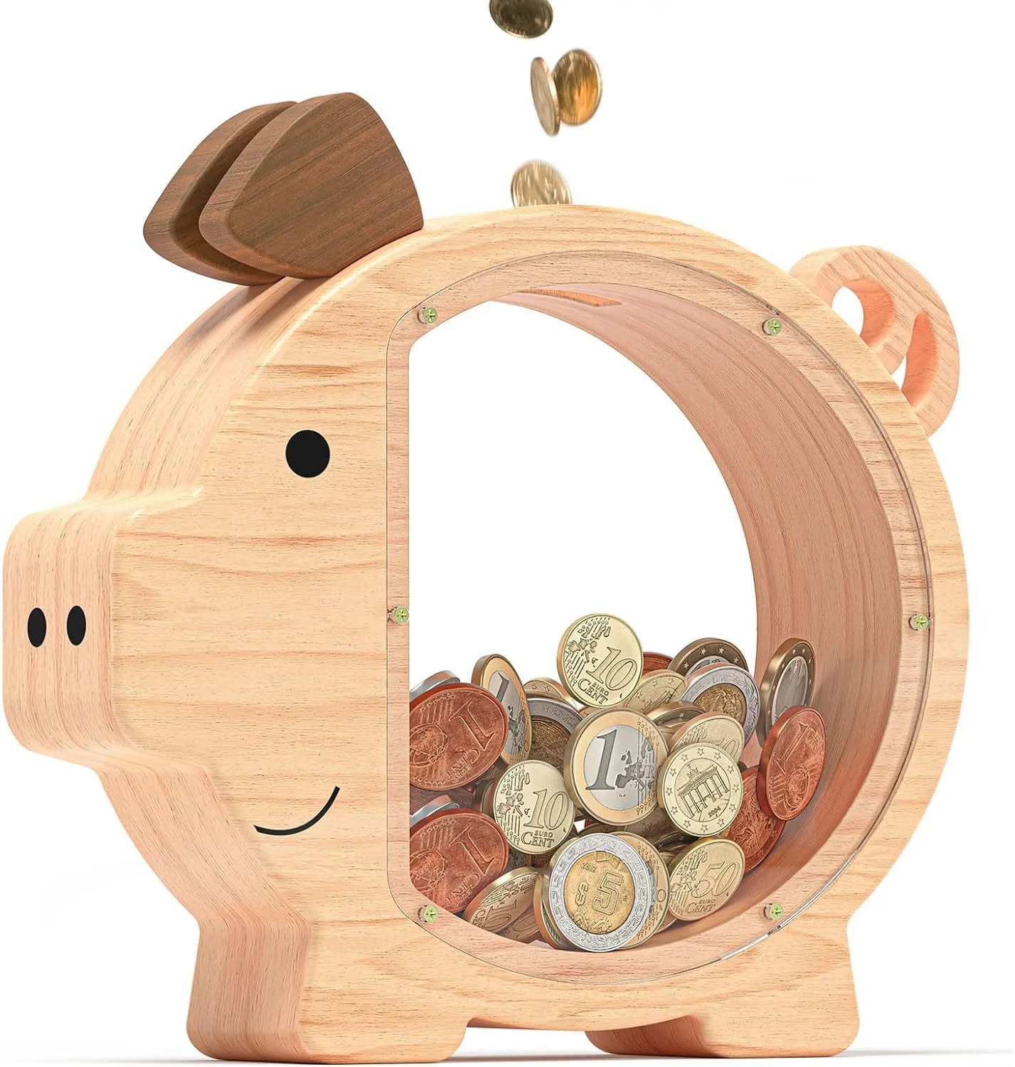 Wooden Piggy Bank Cute Money Bank For Boys And Girls Unbreakable Wood ...