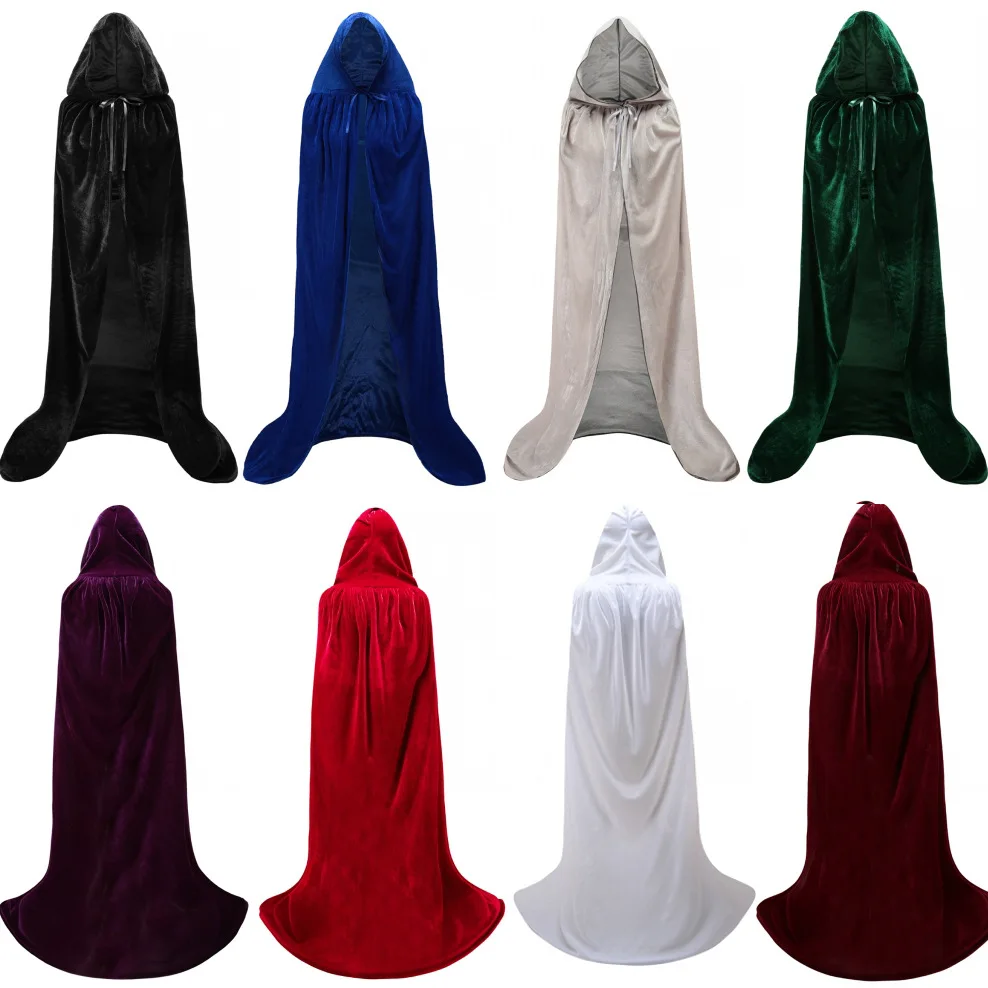 Vampire Hooded Cloak Medieval Witch Robe Cape Floor-length Halloween ...