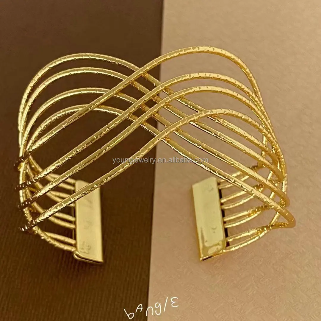 Metal Products Chunky Twisted 18k Gold Big Bangle Luxury Cross Hollow ...