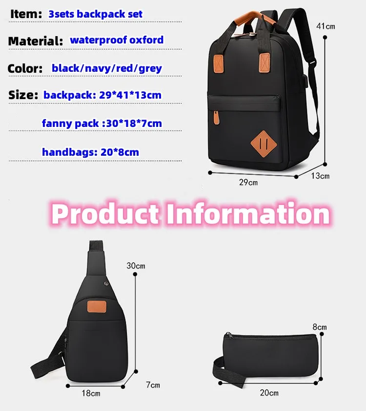 Factory Wholesale Fashion Oxford College Backpack Set 3 In 1 Custom ...