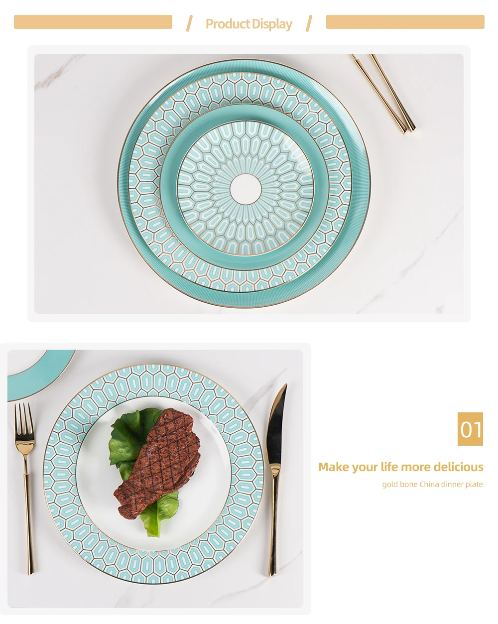 Silver Rim Ceramic Plates Set Porcelain Dinner Dishes Bone China ...