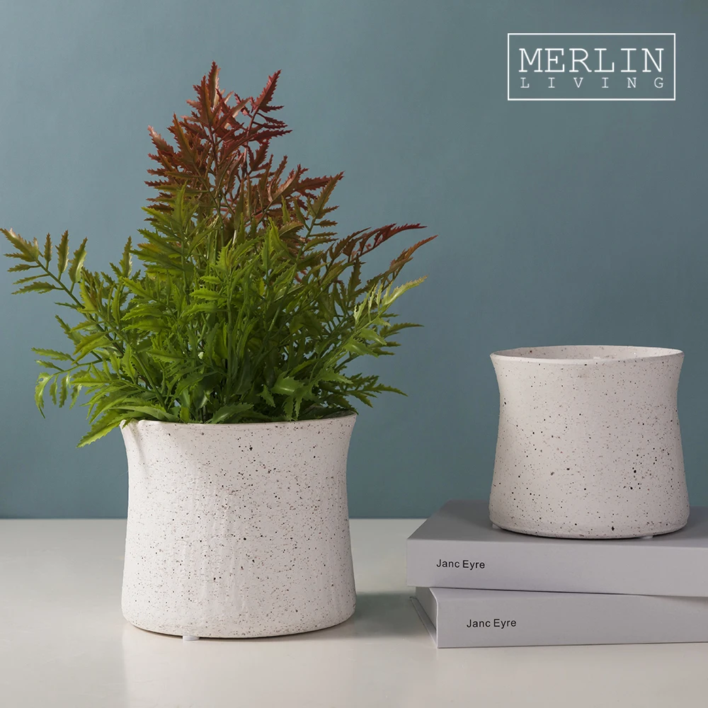 Merlin Living Ceramic Matte White Vase Set Natural Rough Surface ...