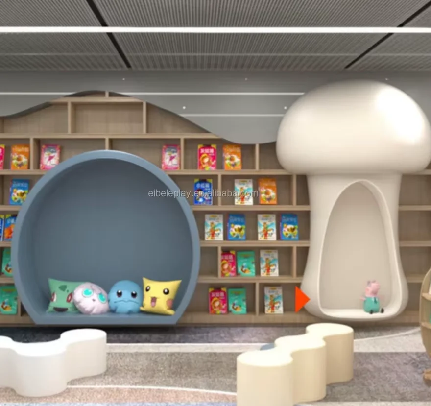 Eibele Kids Library Interior Design Wood Wall Curved Bookshelf Daycare ...