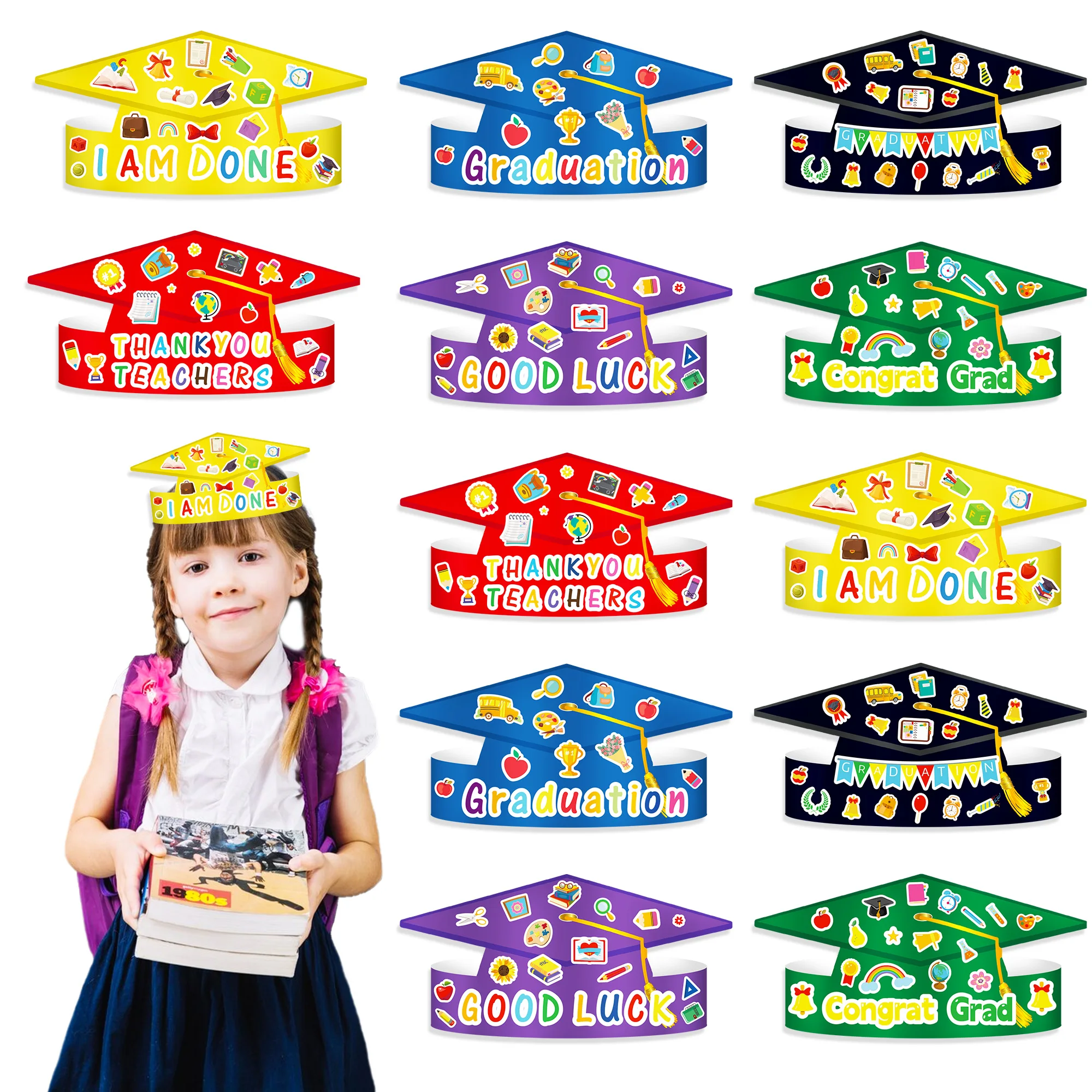 Et035 Kindergarten Graduation Diy Paper Hats Craft Kits With Stickers ...