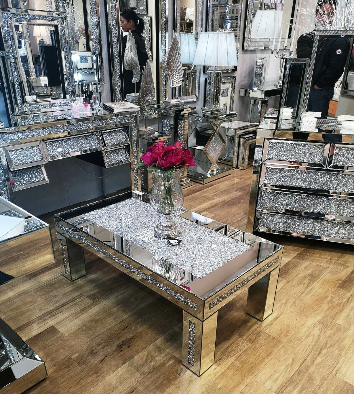 Chinese Factory Living Room Furniture Crushed Diamond Glass Coffee Table