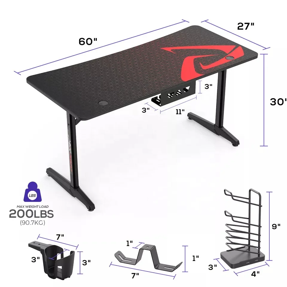 Carbon Fiber Texture Black Computer Gaming Table With Cable Management ...