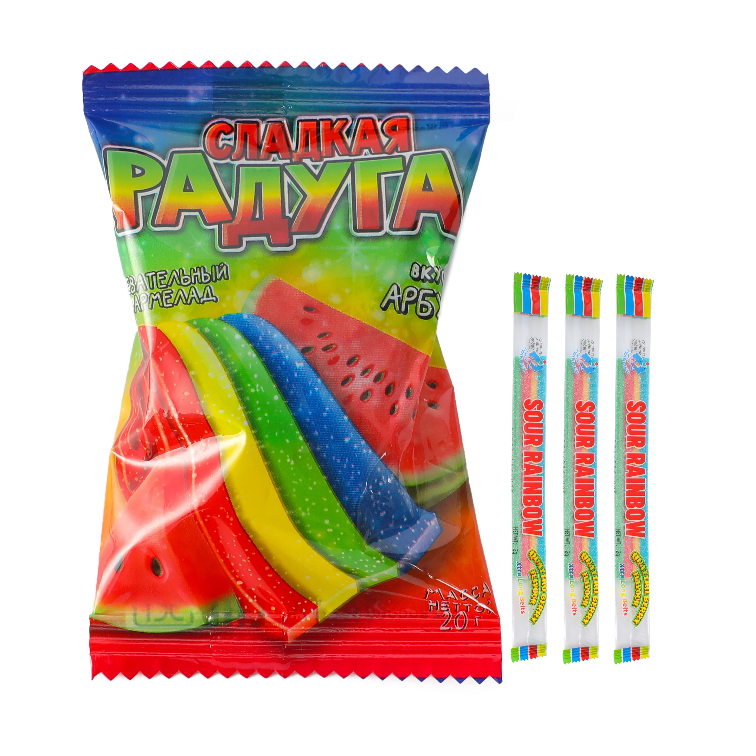 Wholesale Customize Gummy Rainbow Low Sugar Sour Belt Strips Chew Candy ...