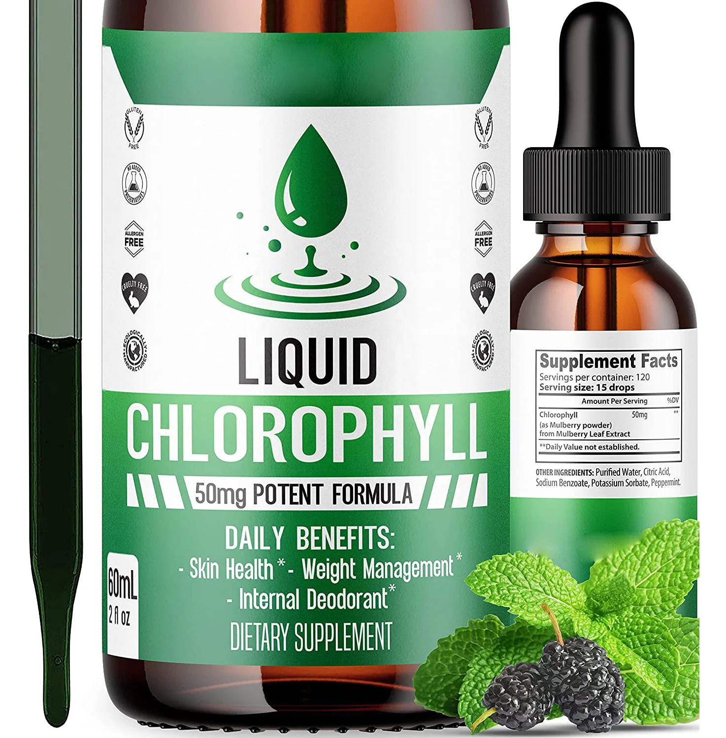 Oem Custom Packaging Liquid Chlorophyll Drops With Mint Flavor For Acne ...