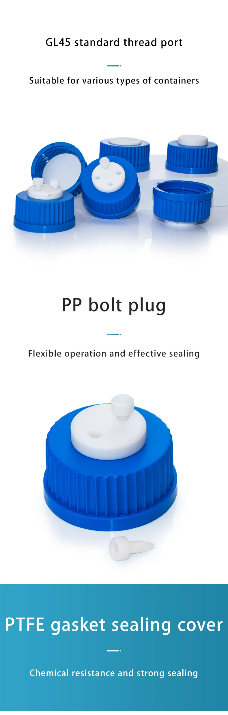 GL45 PTFE Safety Caps for HPLC Mobile Phase Bottles - OEM Available