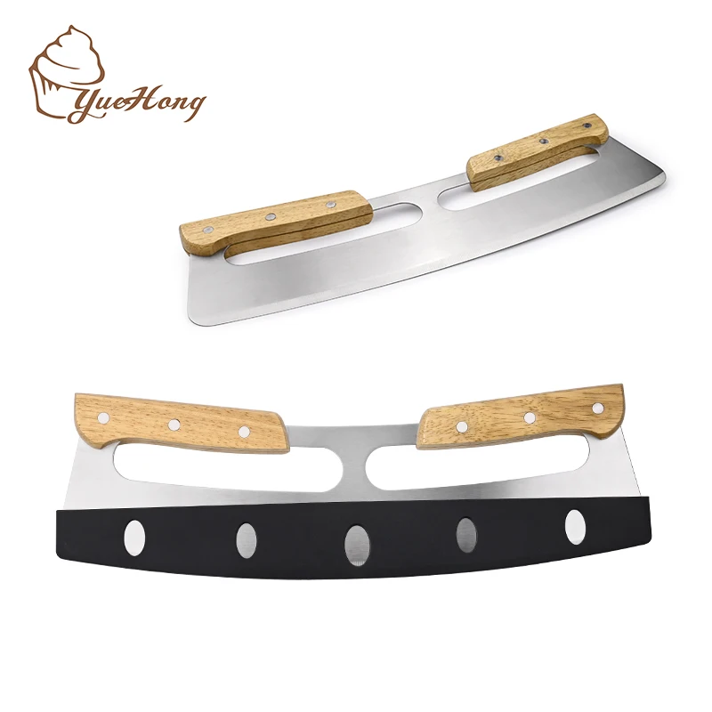 Pizza Cutter Rocker With Wooden Handles, Stainless Steel Pizza Slicer ...