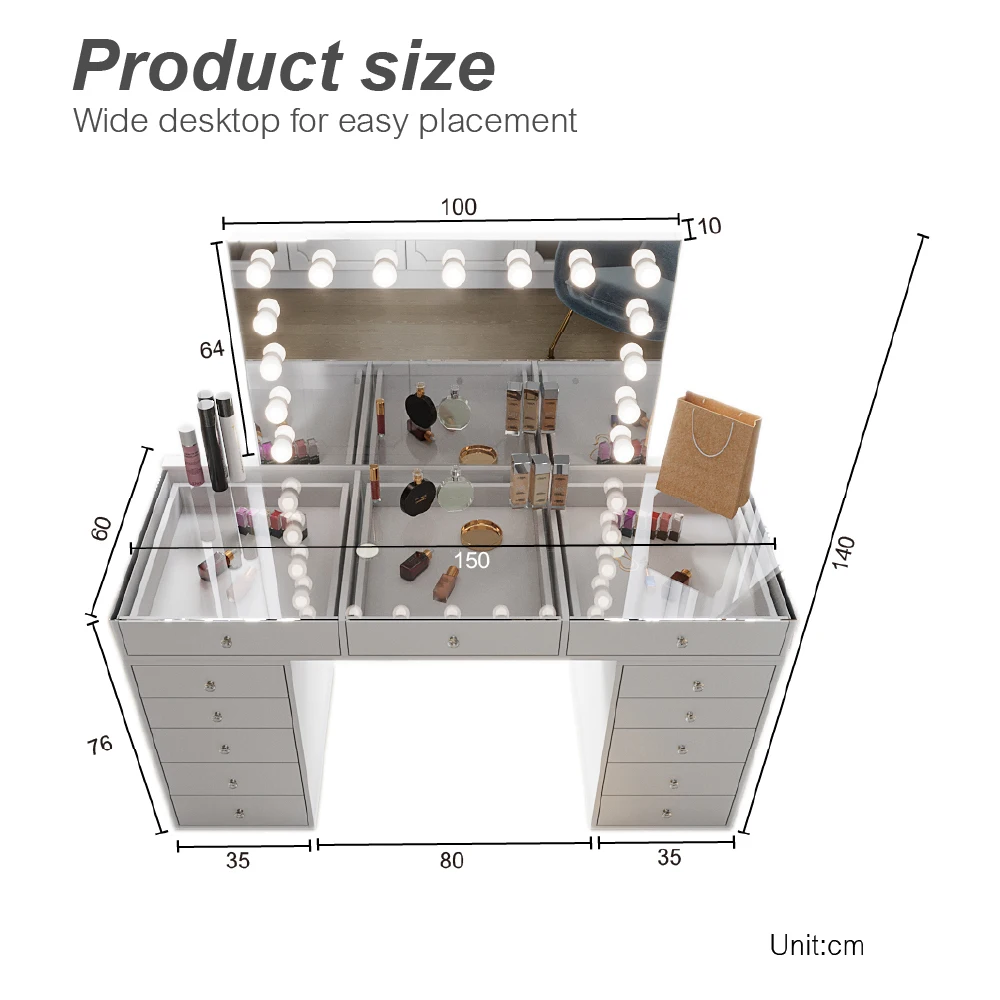 Modern Wooden Vanity Dressing Table With Sliding Mirror Drawer Storage ...