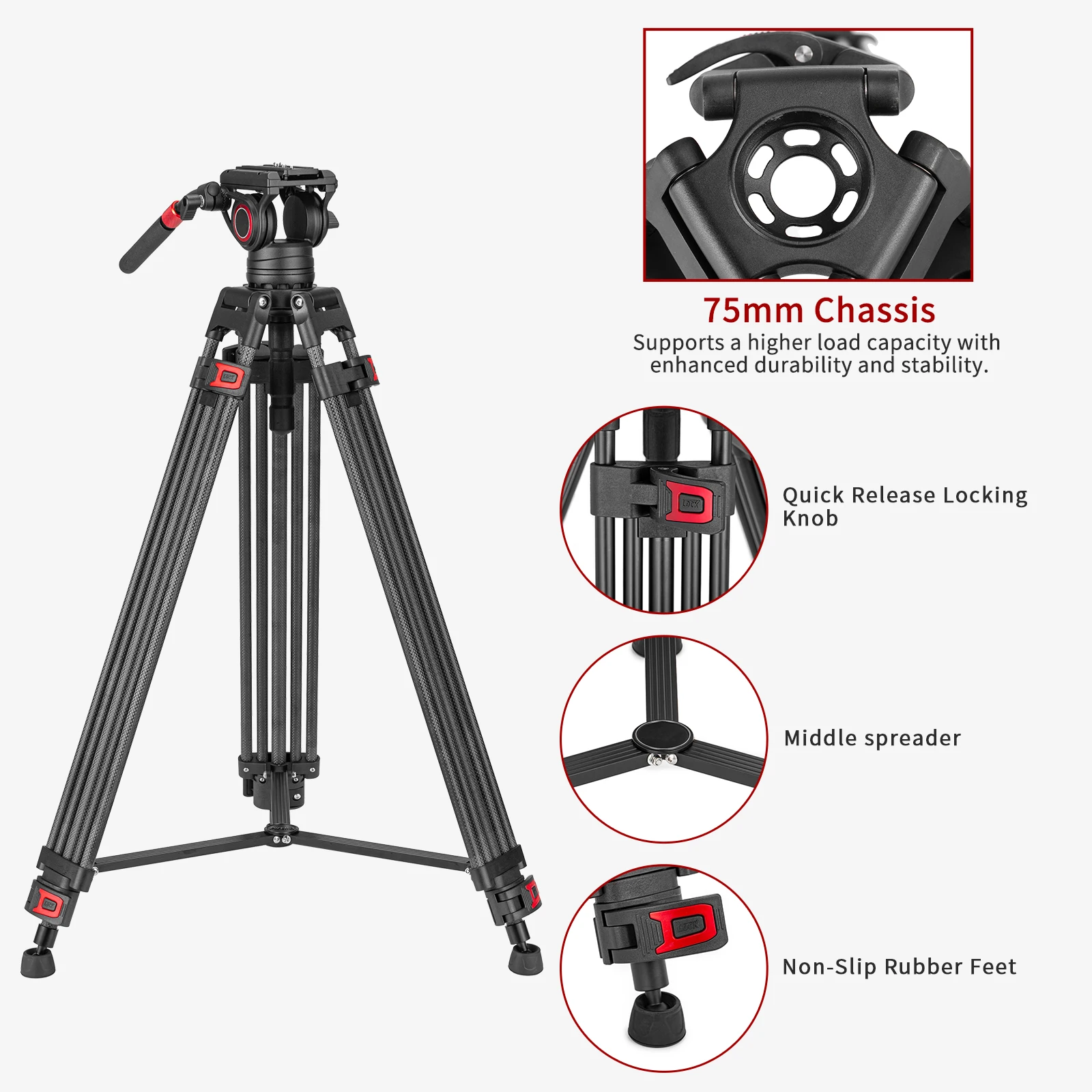 Cayer BF25L Heavy Duty Carbon Fiber Camera Tripod - Professional 3 ...