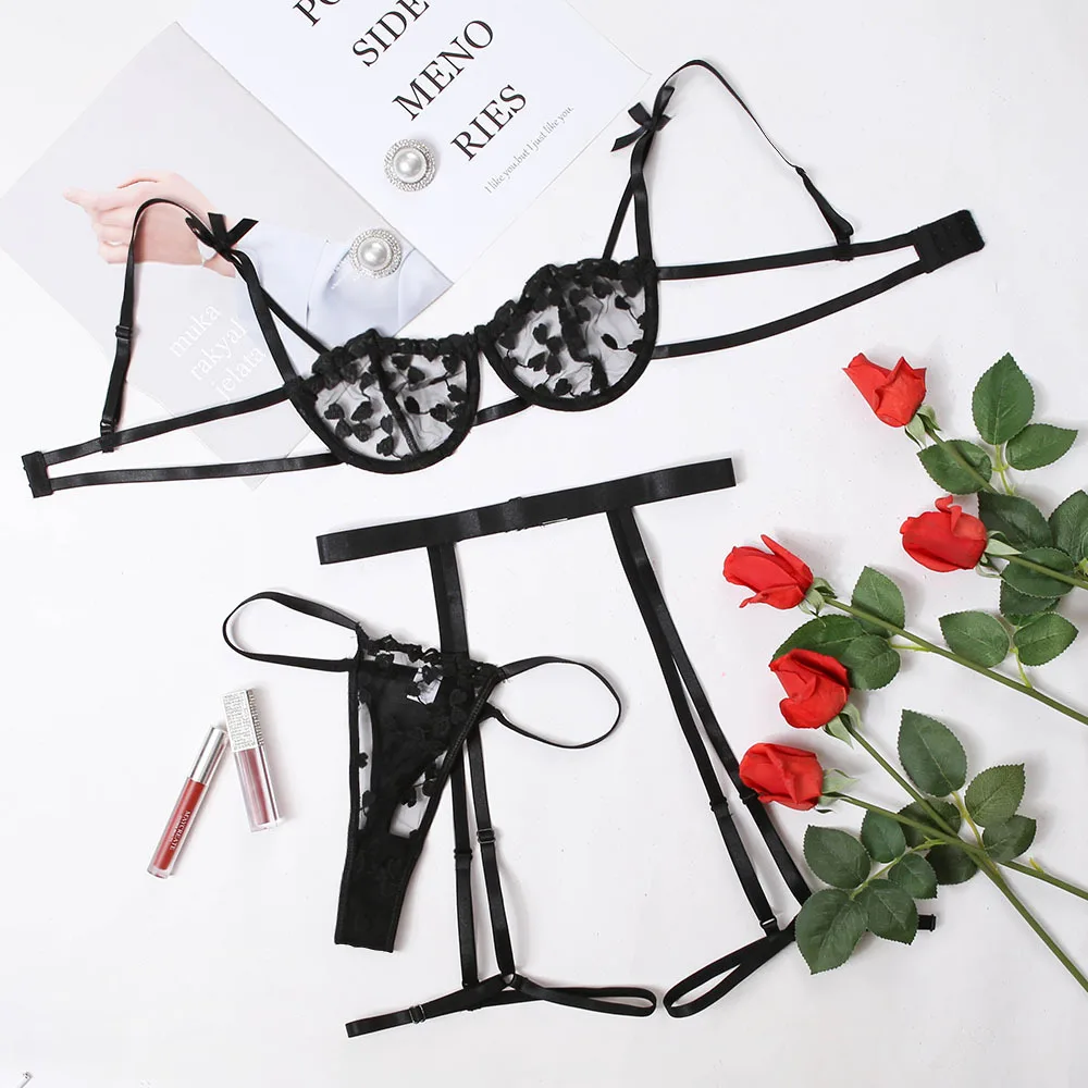 New 2022 Luxury See Through Thong Bra Knot Erotic Polka Dot Girls