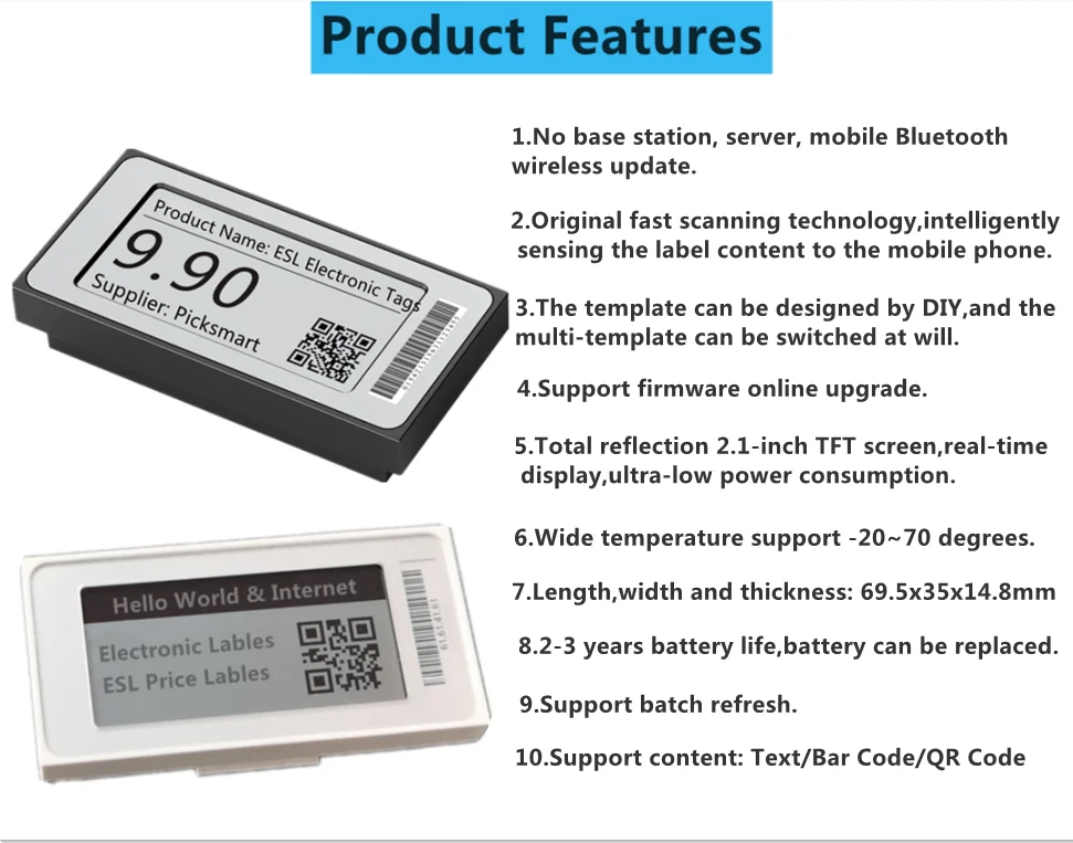 2.13 Inch E-ink Electronic Shelf Label with RFID & WiFi - OEM